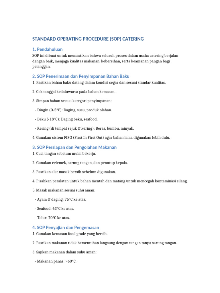 SOP Catering 1 | PDF