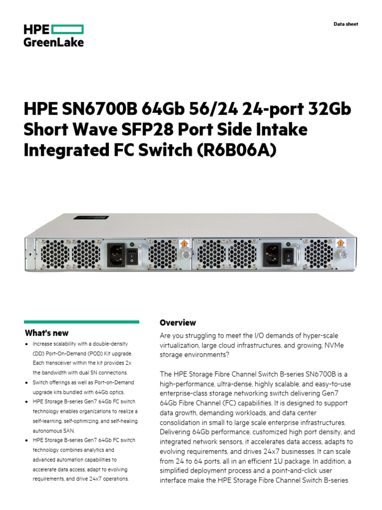 HPE SN6700B Datasheet | PDF | Scalability | Cloud Computing