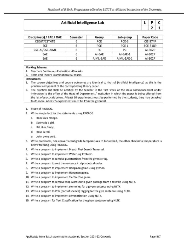 Btech Syllabus 6th sem Practical | PDF | Programming | Computer Program