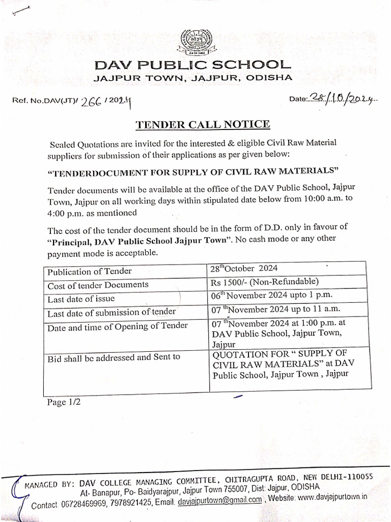 Dav Tender Call Note | PDF