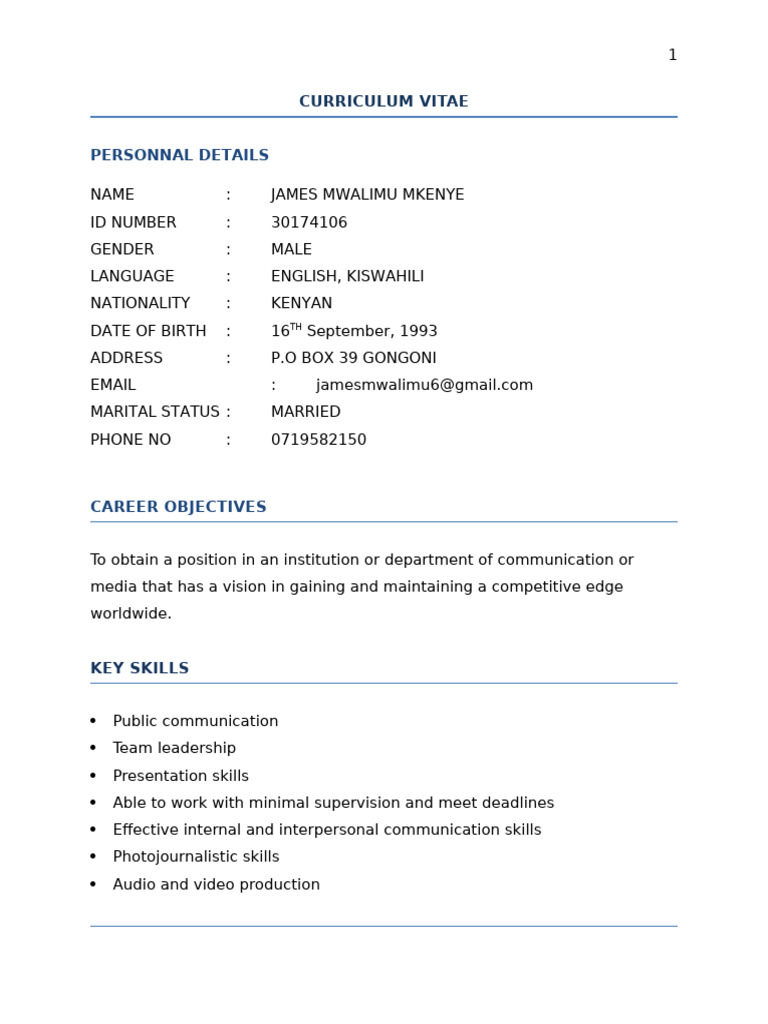 CURRICULUM VITAE | PDF | Kenya