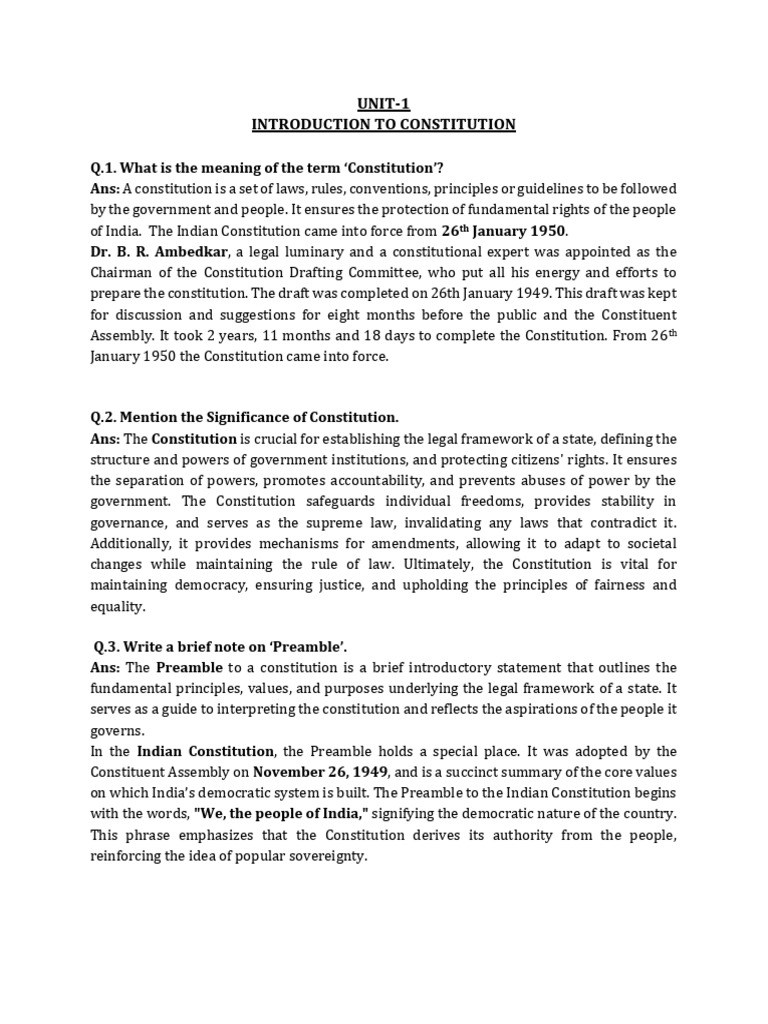 Unit-1 Intro to Constitution | PDF | Constitution | Government