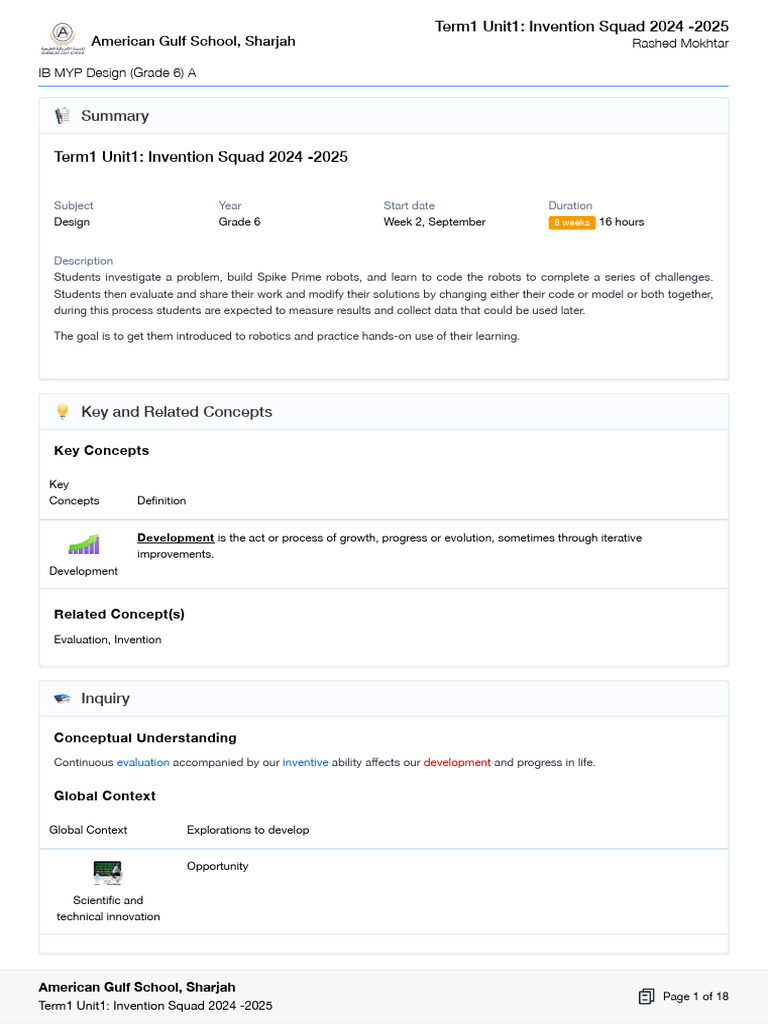 Term1 Unit1 - Invention Squad 2024 - 2025 With Reflection | PDF ...