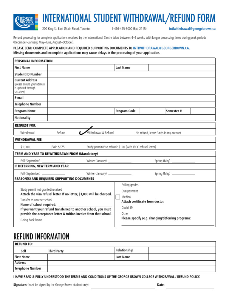 International Student Withdrawal & Refund Form | PDF | Wire Transfer ...
