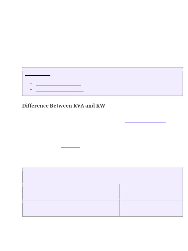 Difference Between KVA and KW | PDF | Watt | Volt