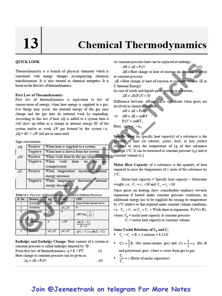 Chemical Thermodynamics | PDF | Enthalpy | Heat