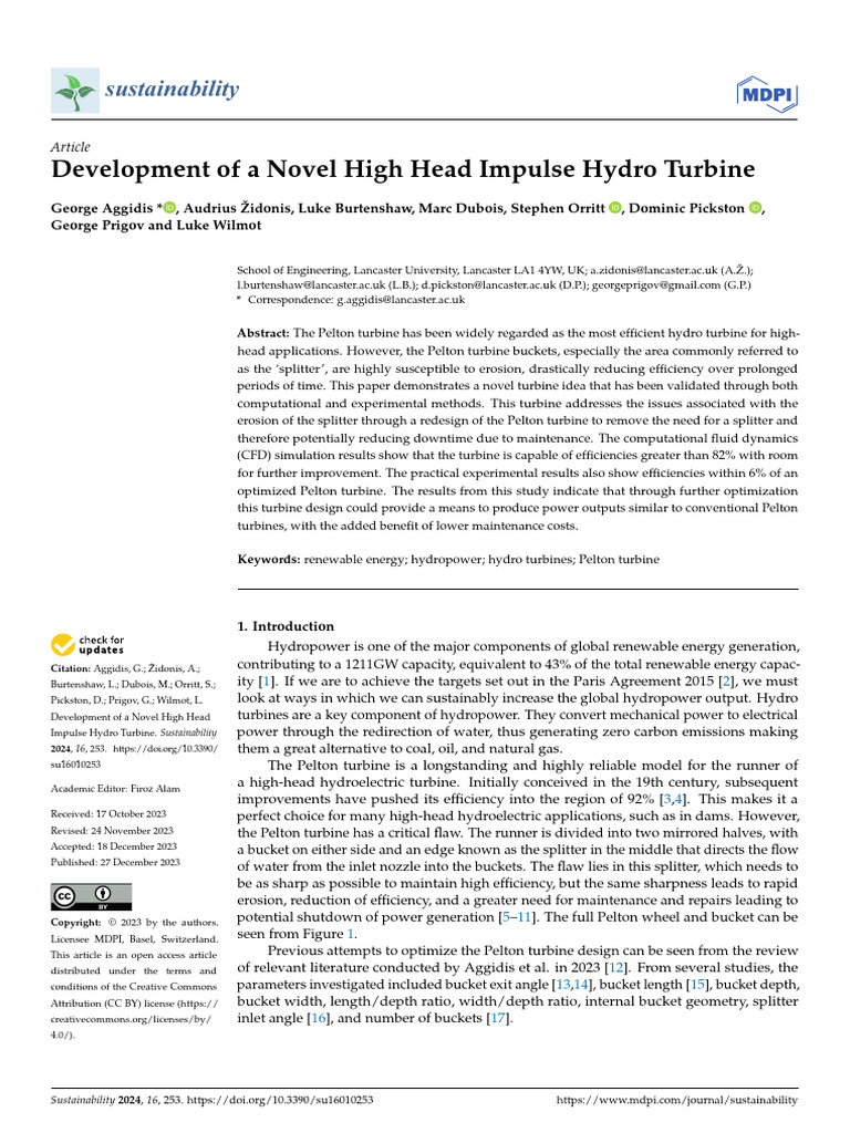 Novel High Head Hydro Turbine Design | PDF | Hydroelectricity | Turbine
