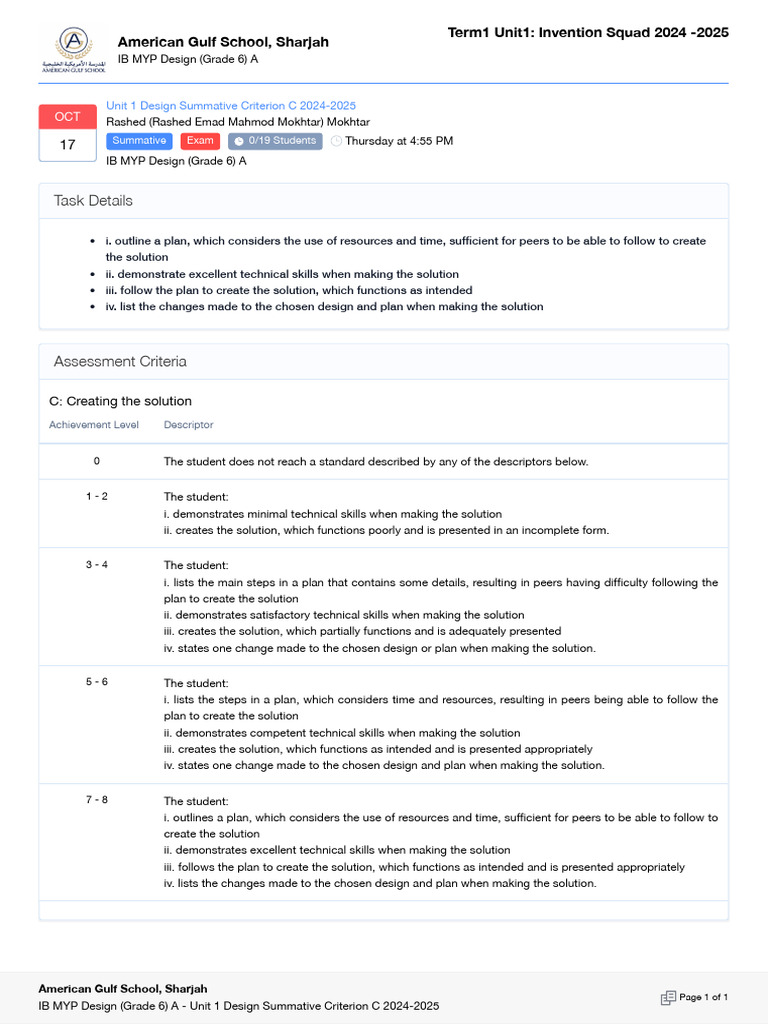 Unit 1 Design Summative Criterion C 2024-2025 Sep 05 2024 | PDF ...