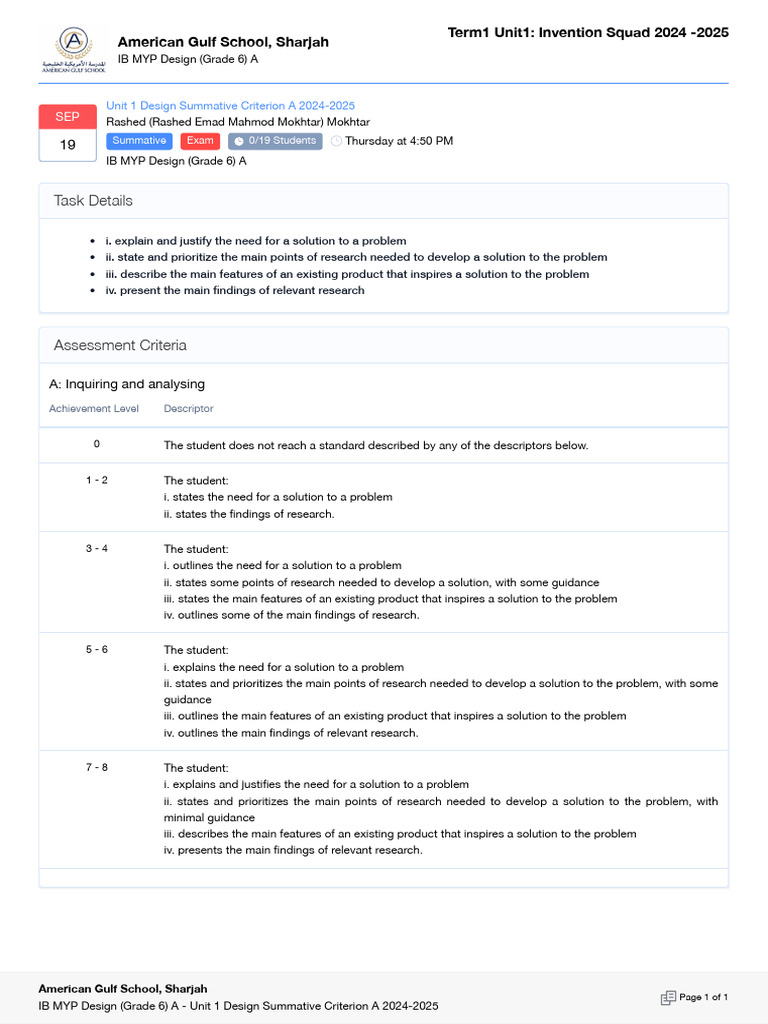 IB MYP Design Summative Assessment Guide | PDF | Educational Assessment ...