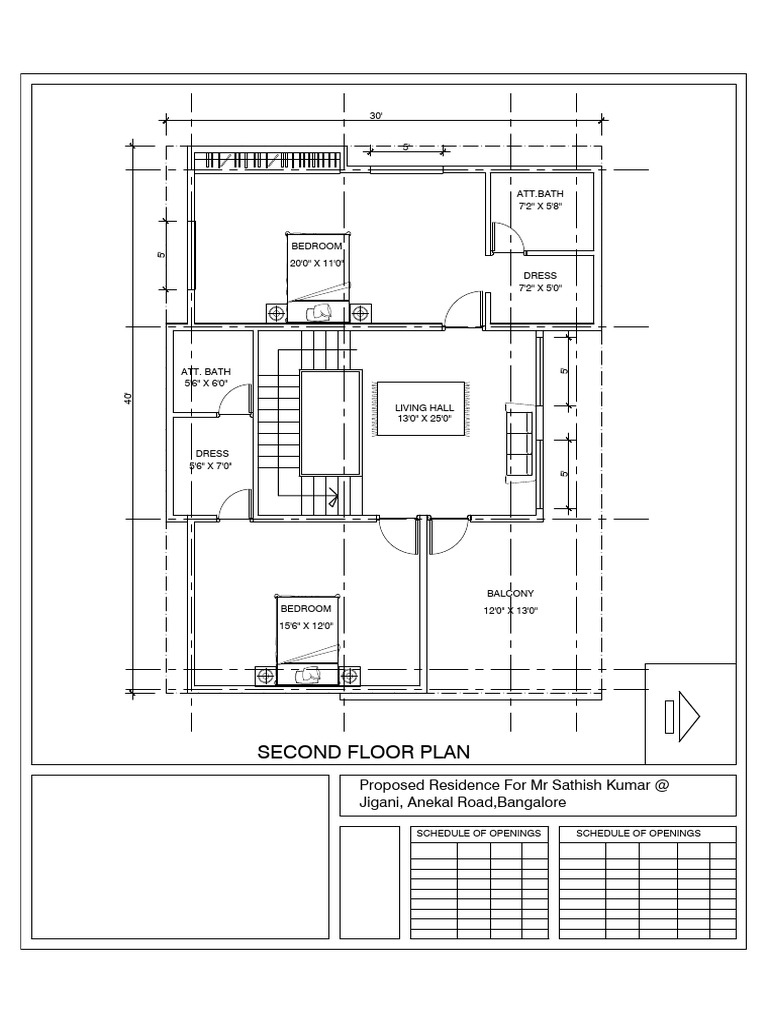 Second Floor Plan: Proposed Residence For MR Sathish Kumar at Jigani, Anekal Road, Bangalore | PDF