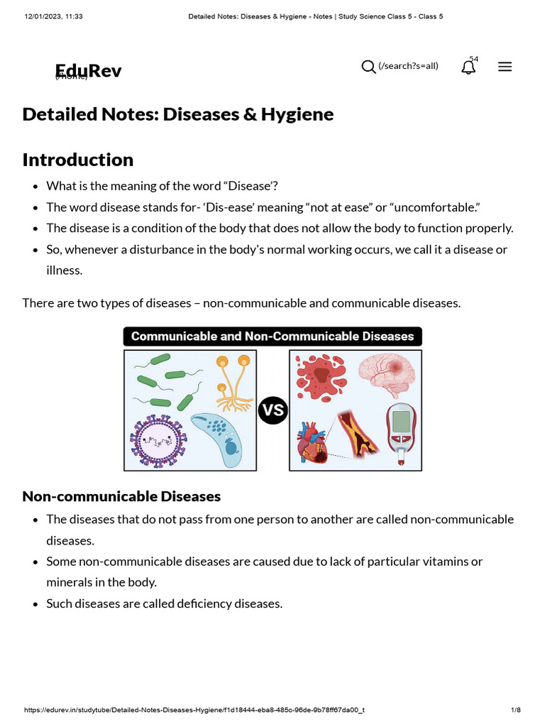 Detailed Notes - Diseases & Hygiene - Notes - Study Science Class 5 ...