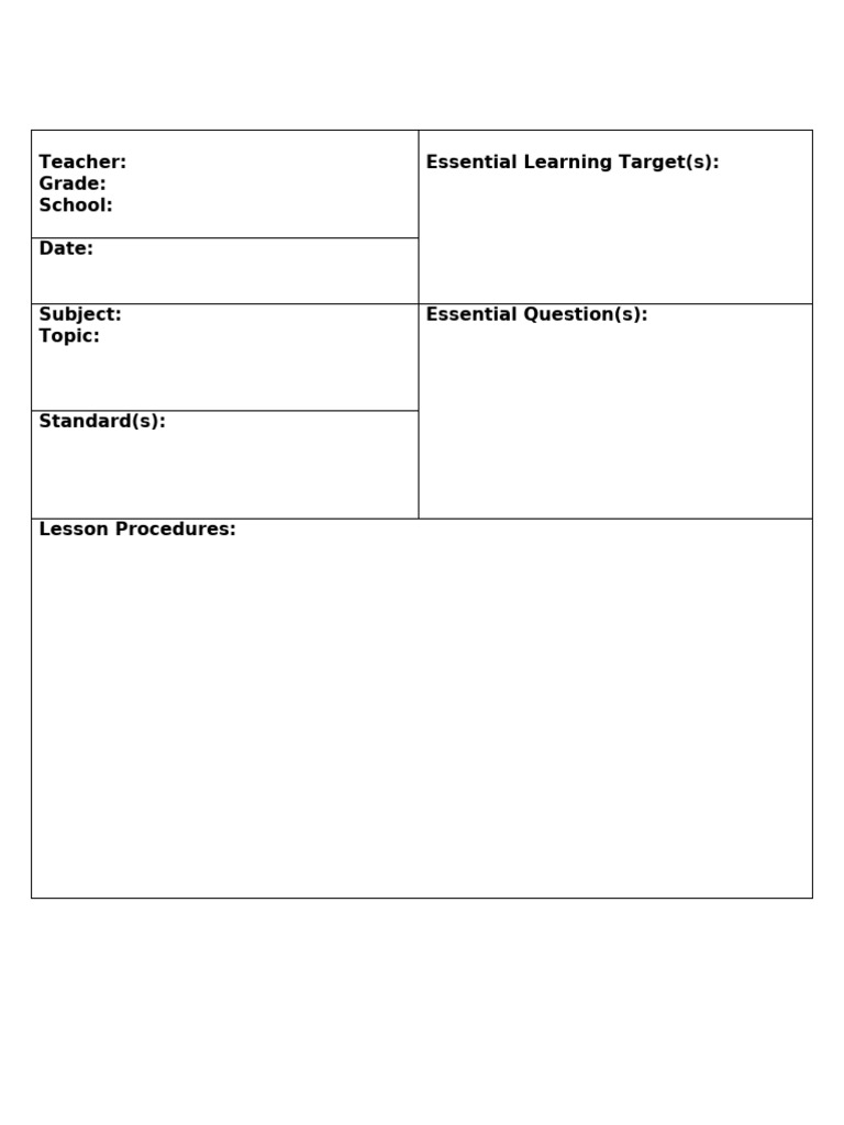 Teacher: Grade: School: Essential Learning Target(s) | PDF