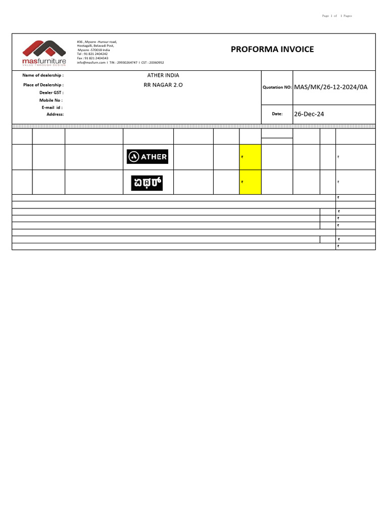 Proforma Invoice for Signage with Lighting | PDF