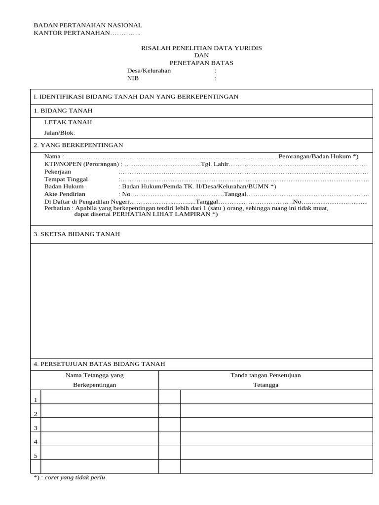 Risalah Penetapan Data Yuridis Dan Penetapan Batas Daftar-Isian-di-201 ...
