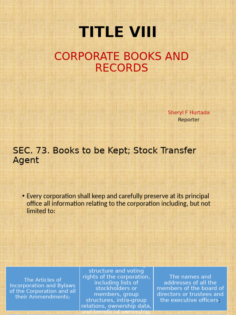 TITLE VIII - Corporate Books and Records | PDF | Board Of Directors ...
