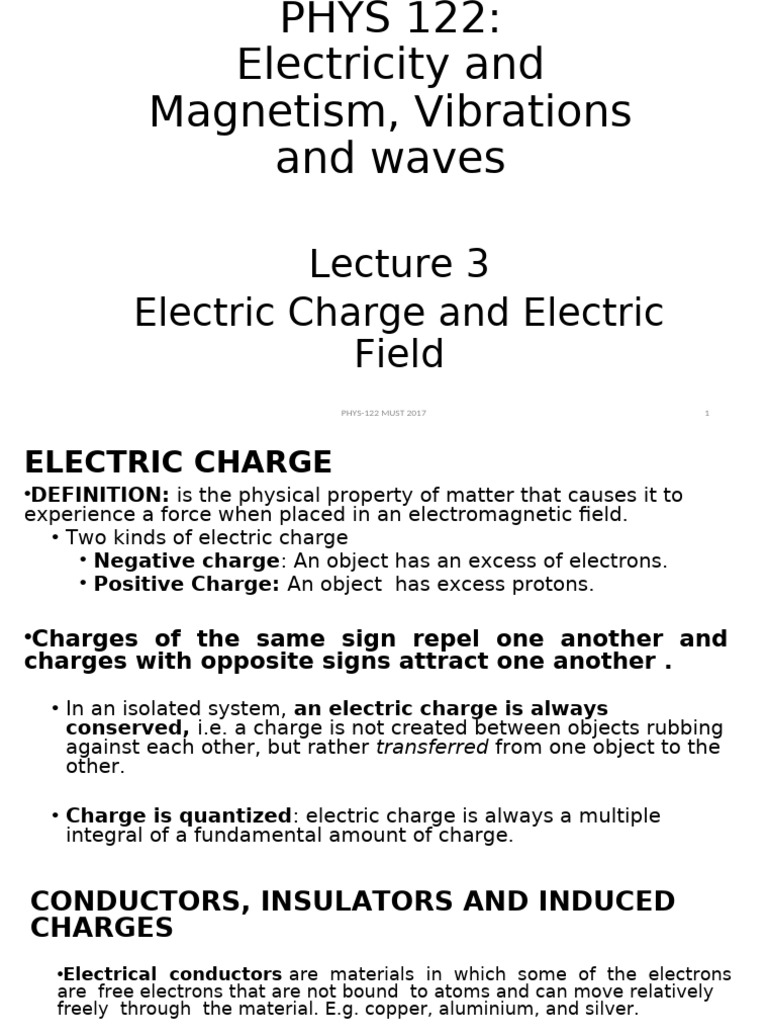 PHYS 122 Lecture 3 (Revised) 2019 | PDF | Electric Charge | Electricity