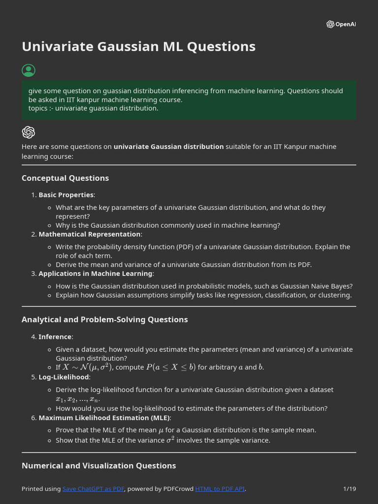 Univariate Gaussian ML Questions | PDF | Bayesian Inference | Normal Distribution