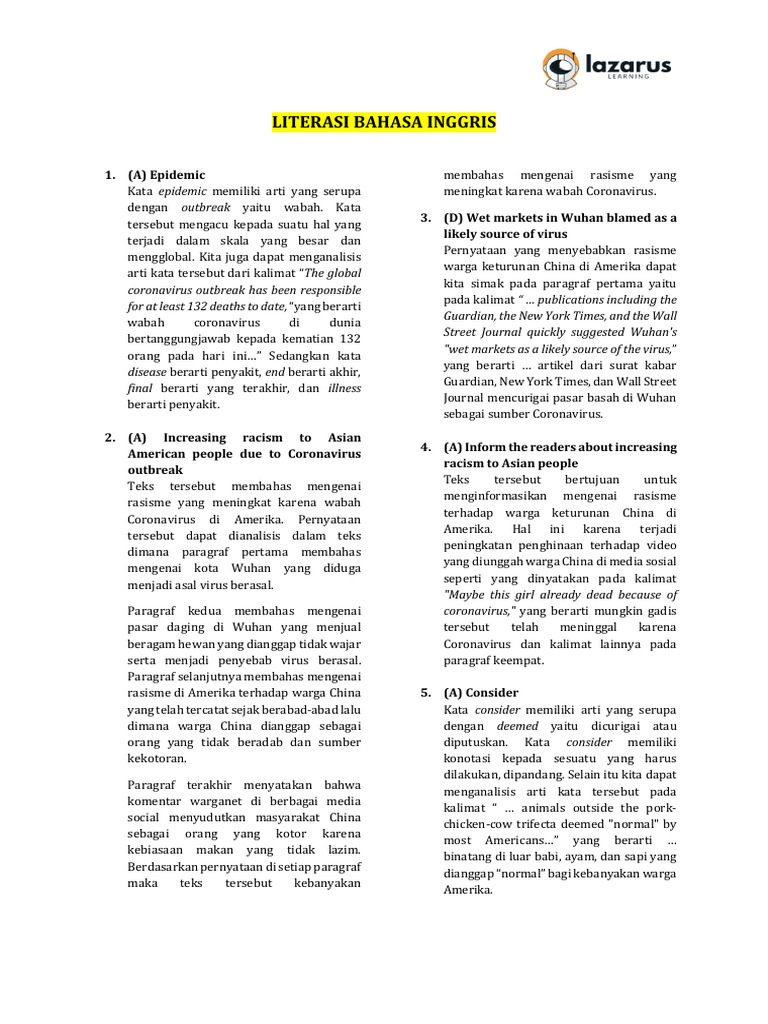 [Pembahasan] Literasi Bahasa Inggris 013 | PDF