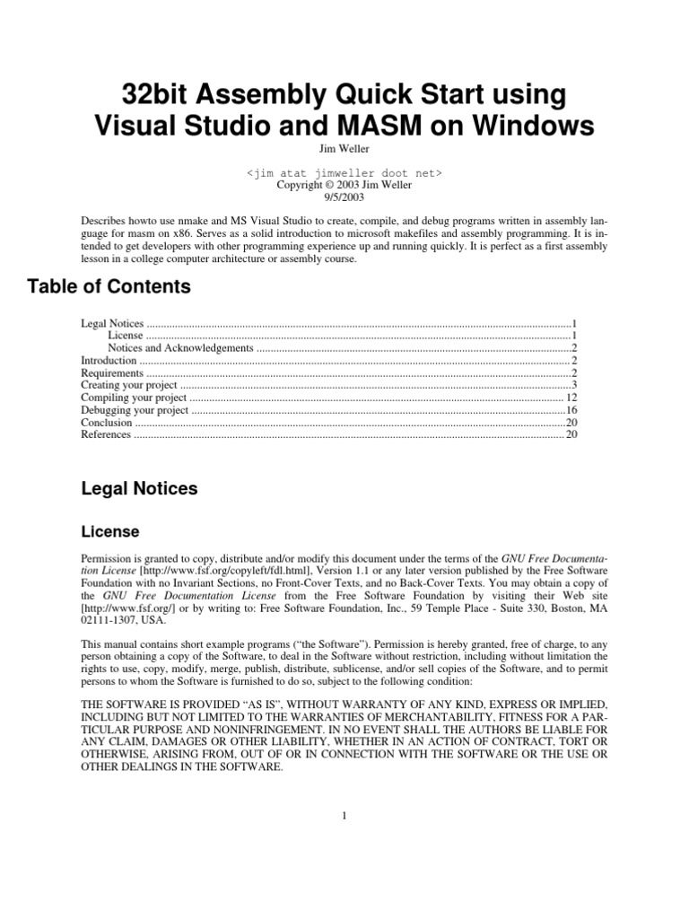 32bit Assembly Quick Start Using Visual Studio and Masm On Windows | PDF | Software | Computer ...