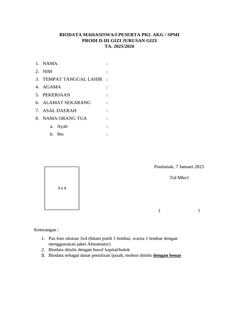 FORM BERKAS PKL AGK & SPMI | PDF