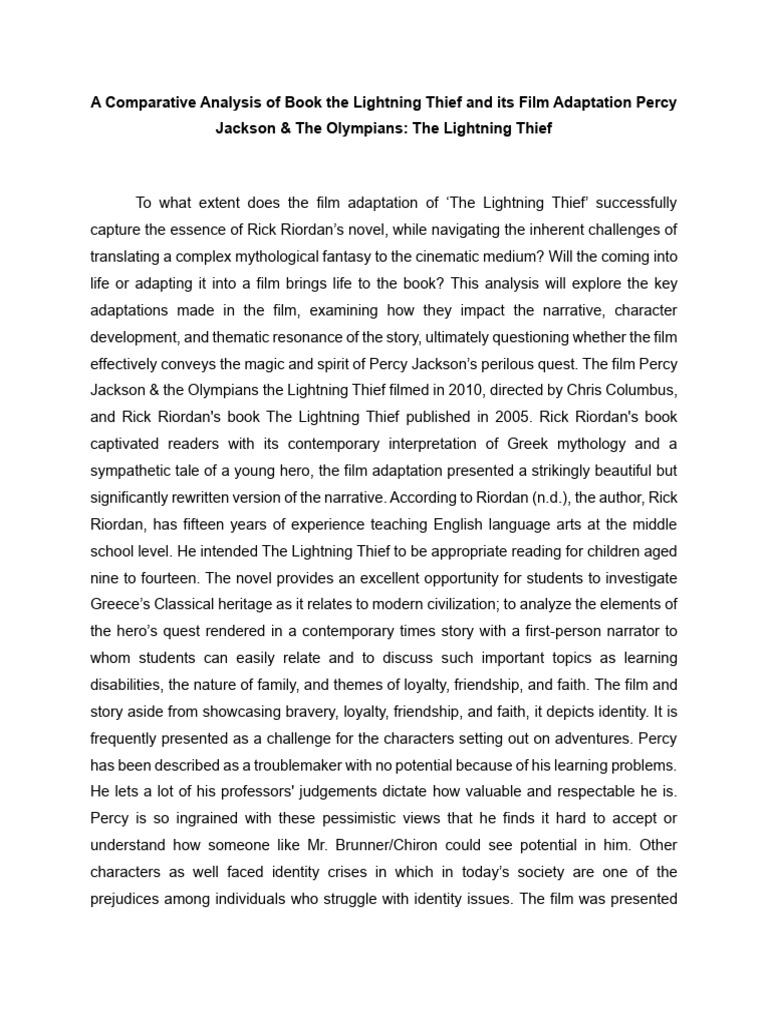 Comparing The Lightning Thief: Book vs. Film | PDF