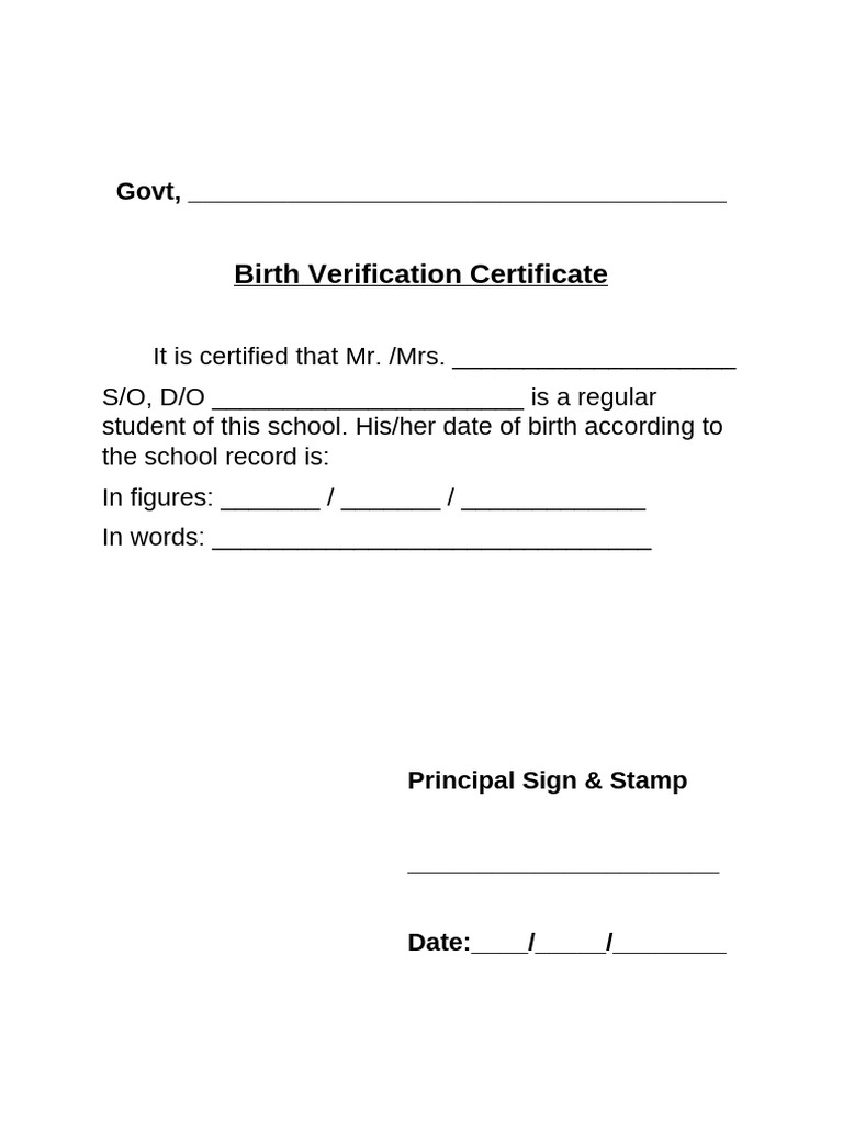 Birth Verification Certificate | PDF
