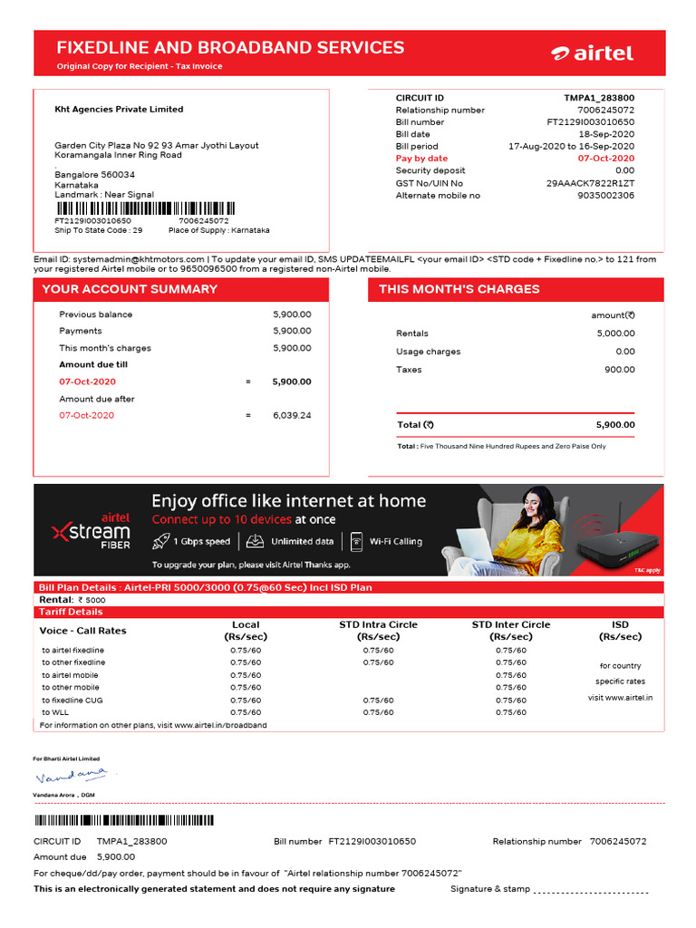 Prime Pri Line Bill August Month | PDF | Payments | Cheque