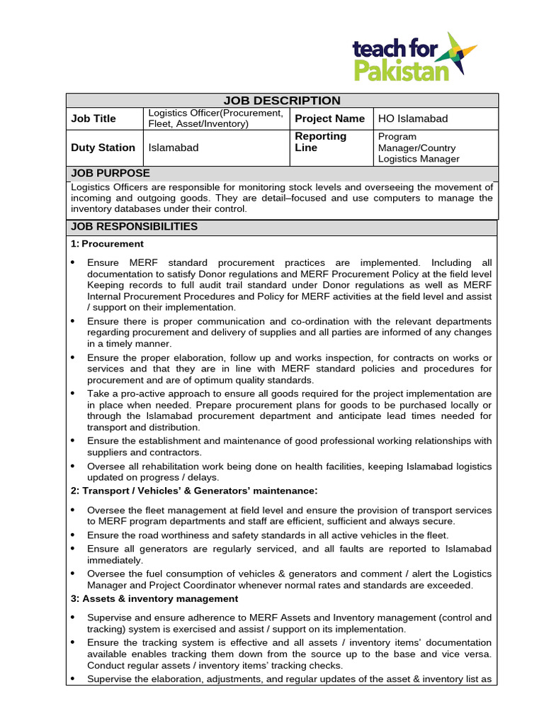 32-JD-Logistic officer | PDF | Procurement | Logistics