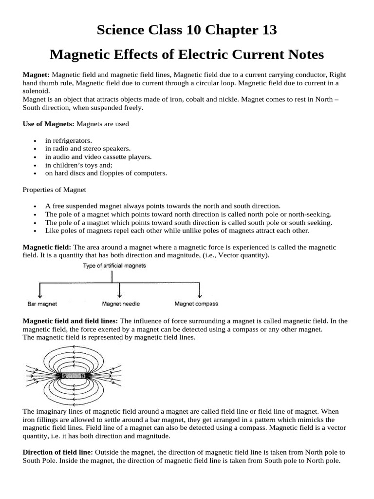 Class 10 Magnetic Effects of Electric Current | PDF | Electromagnetic Induction | Alternating ...