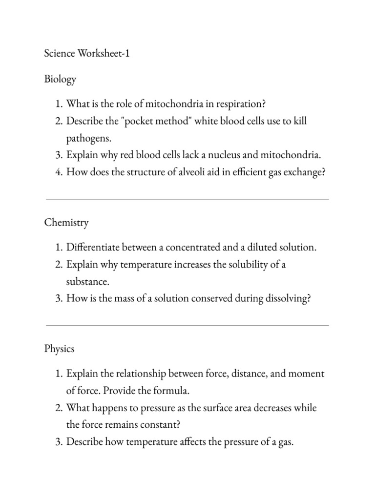 Science Worksheet Finalised | PDF | Force | Solubility