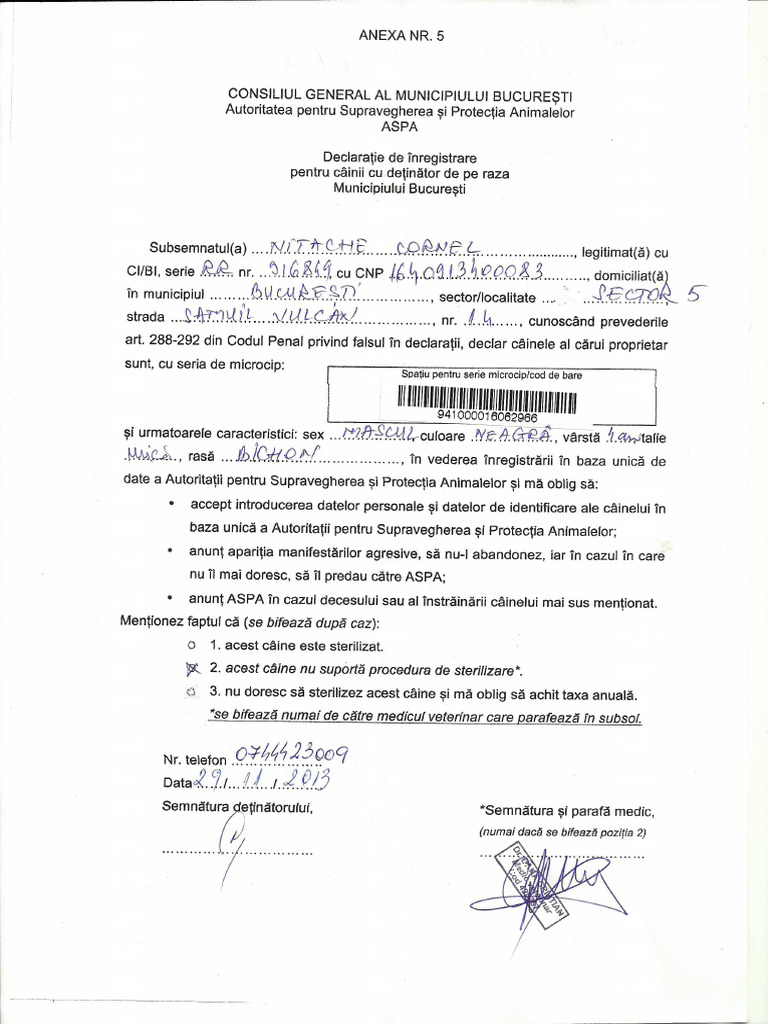 anexa nr 5 caine Nitache | PDF