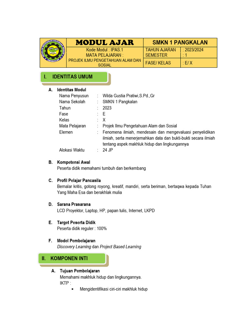 Modul Ajar IPA dan IPS Kelas X | PDF