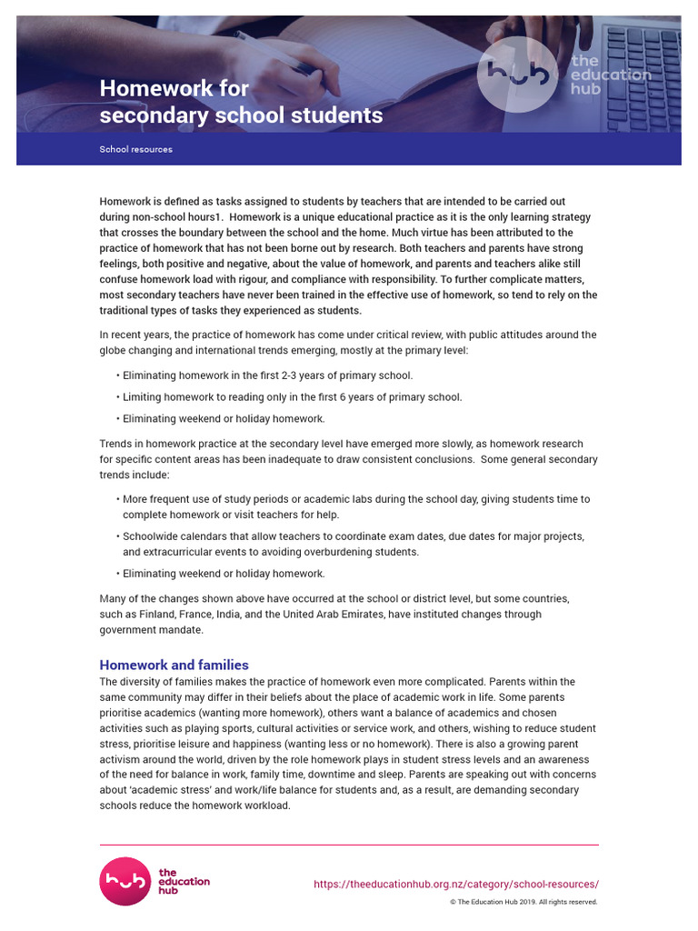 Homework For Secondary School Students | PDF | Homework | Teachers