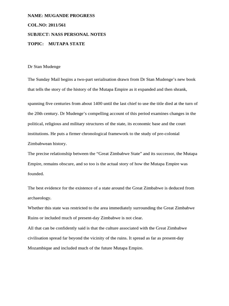 A Political History of Munhumutapa | PDF | Zimbabwe