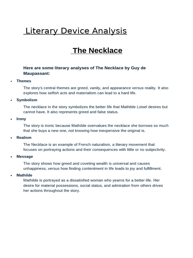 Literary Device Analysis: The Necklace | PDF