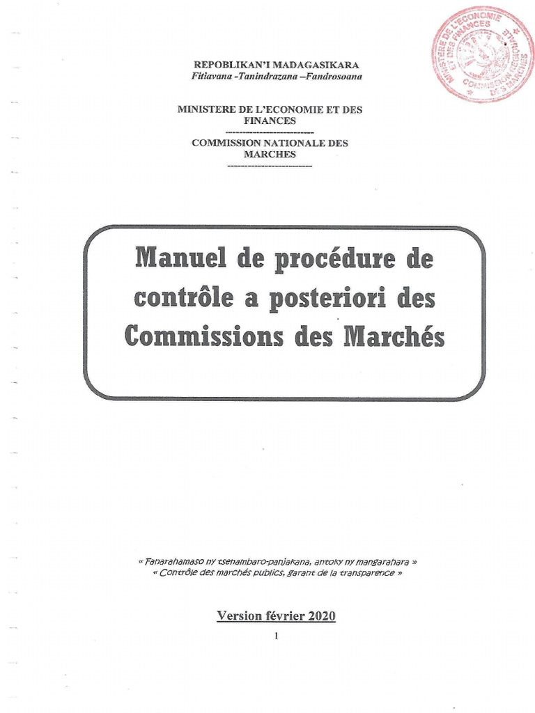 Manuel de Procédure de Contrôle A Posteriori Des Commissions Des Marchés | PDF