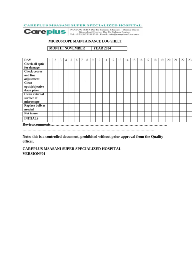Microscope Maintainance Log Sheet2 | PDF