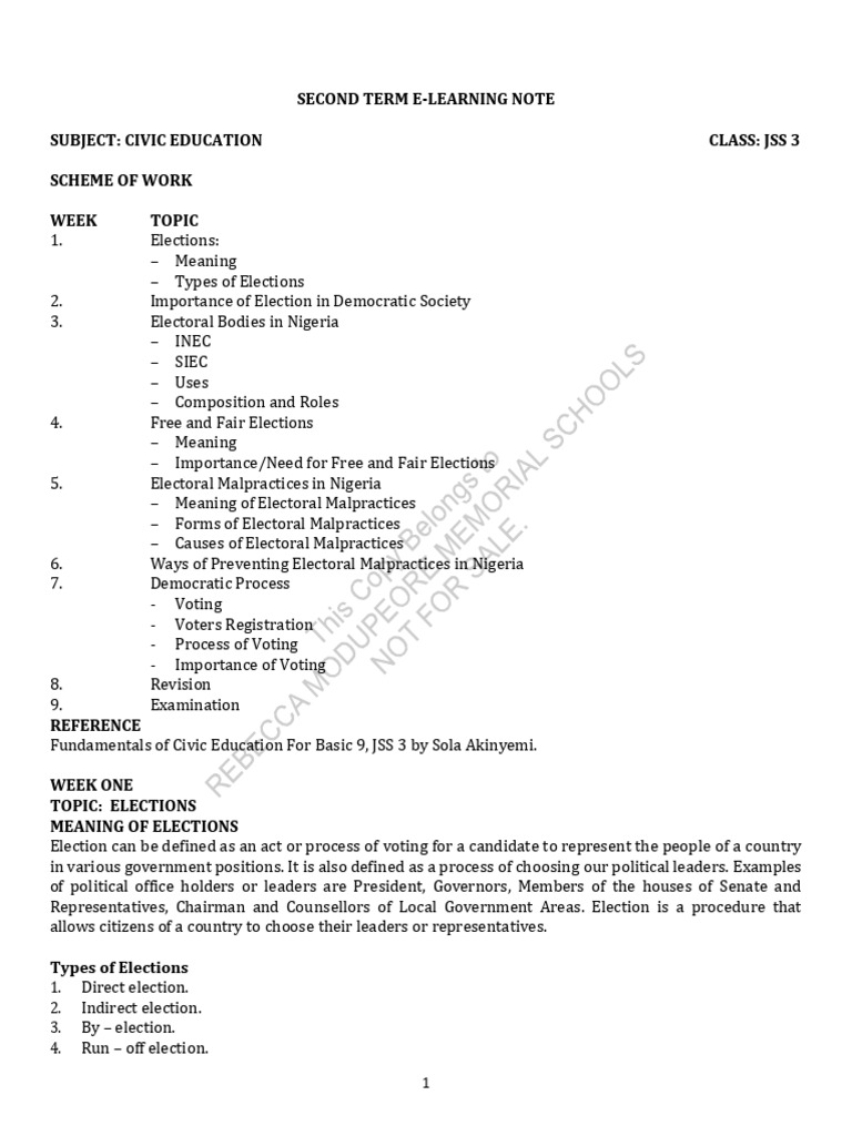 2ND Term J3 Civic Education | PDF | Elections | Voting