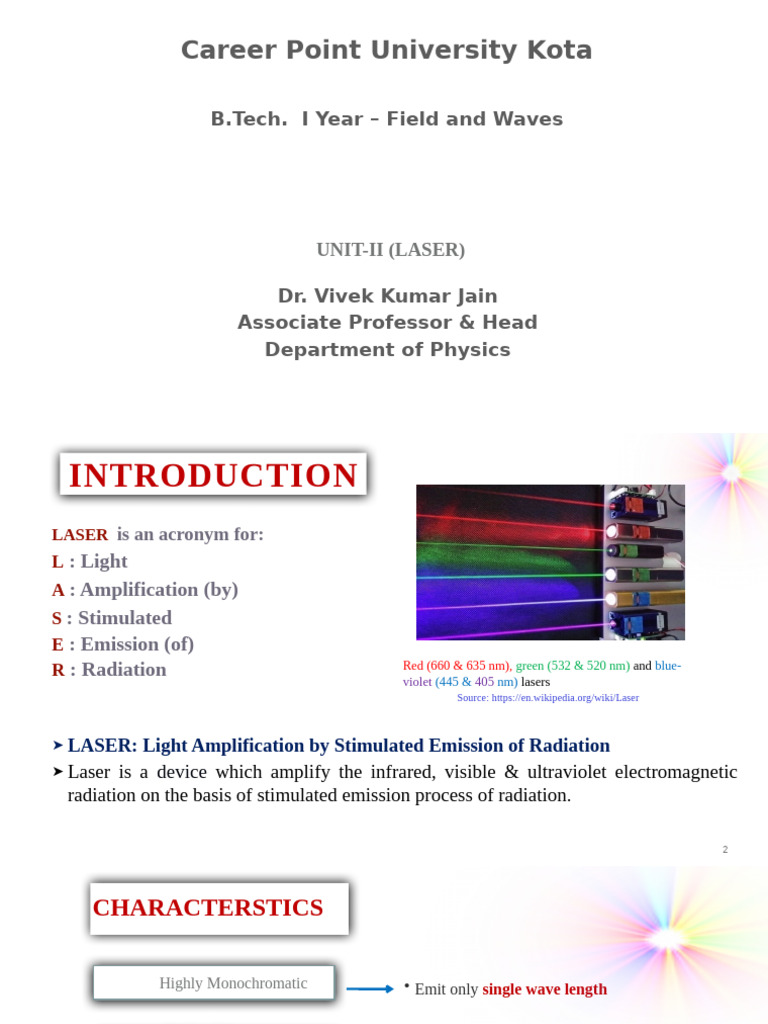 LASER PPT Complete | PDF | Laser | Emission Spectrum