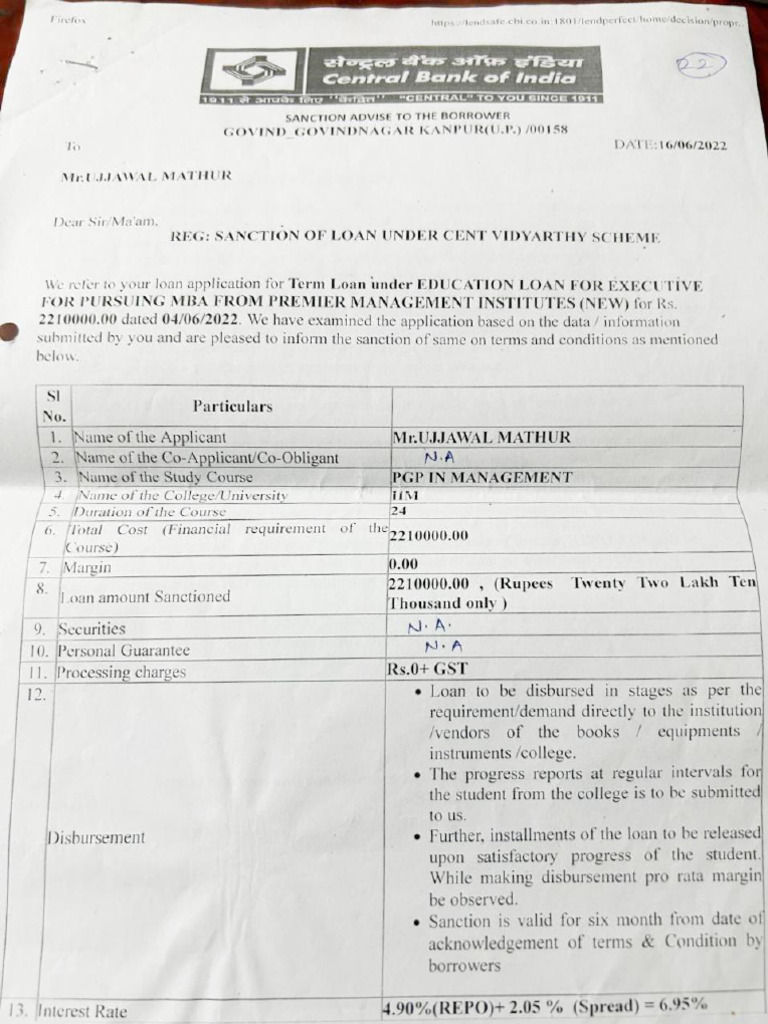 Sanction Letter | PDF | Interest | Loans