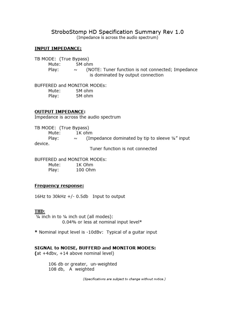 StroboStompHD Specifications Rev1.0 | PDF