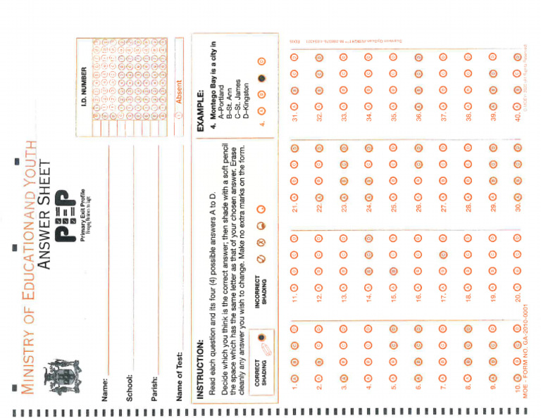 PRIORITY BULLETIN 160-2022 - Answer Sheet - PEP Examinations | PDF
