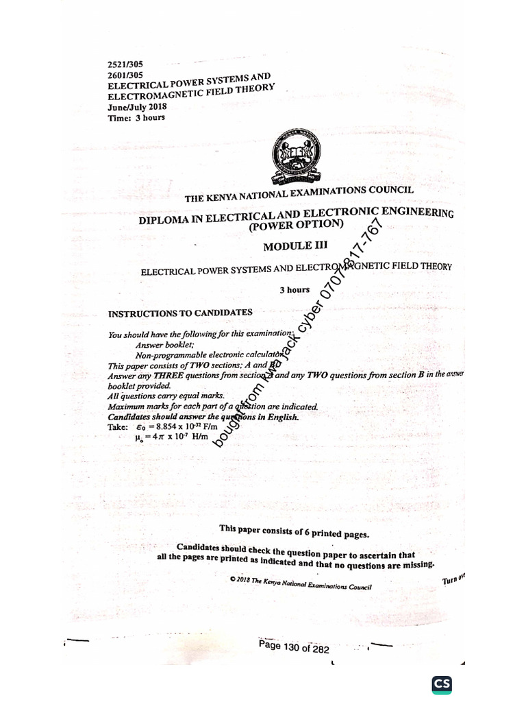 Power System&Emft 2018 Marking Scheme | PDF