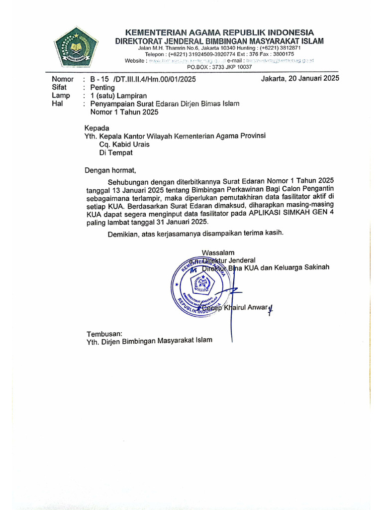 SE DIrjen Bimas Islam Tentang Bimwin Catin Jadi | PDF