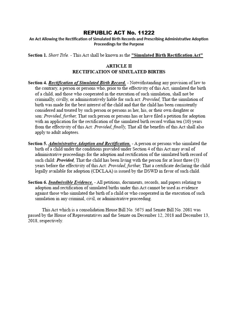 Updated Notes On Simulation of Birth R.A. 11222 | PDF