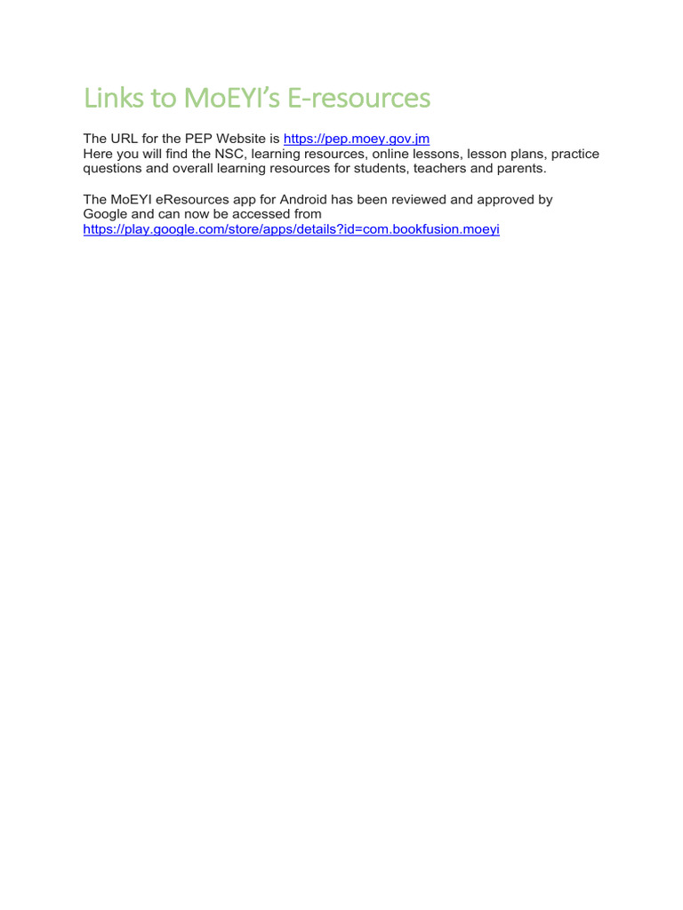 MoEYI E-Resources for Students & Teachers | PDF
