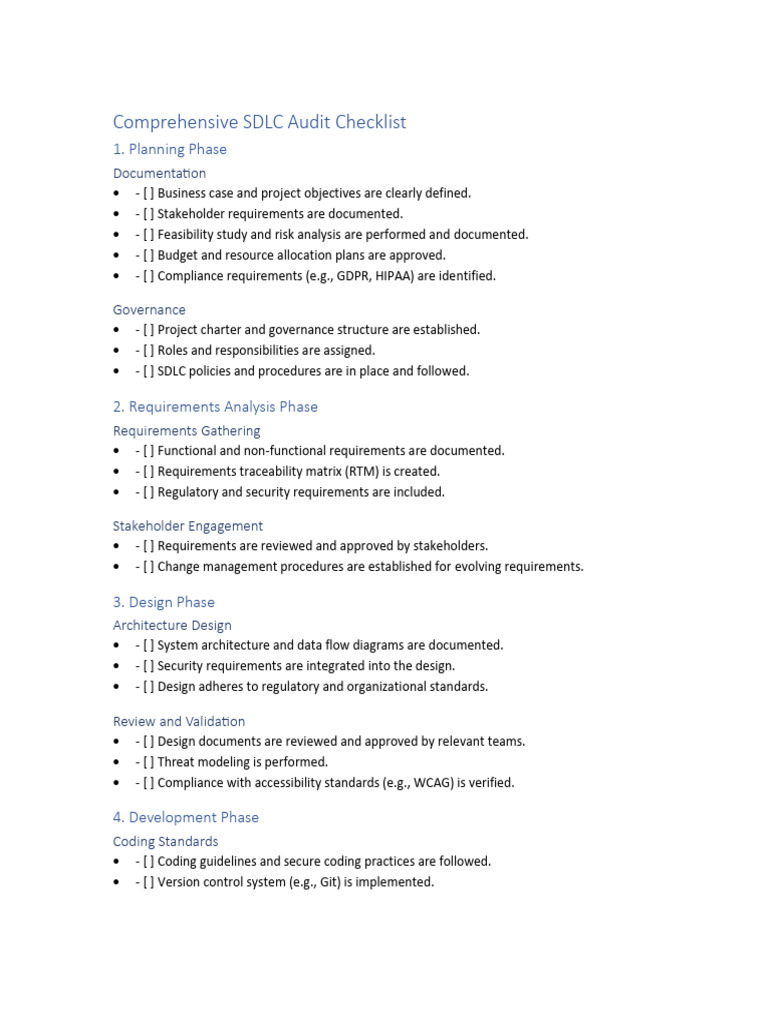 Comprehensive SDLC Audit Checklist 3 | PDF | Audit | Regulatory Compliance