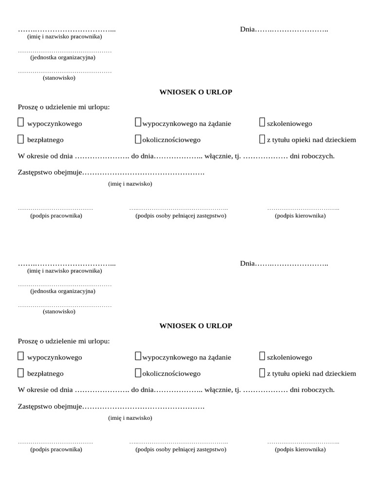 Wniosek o Urlop | PDF
