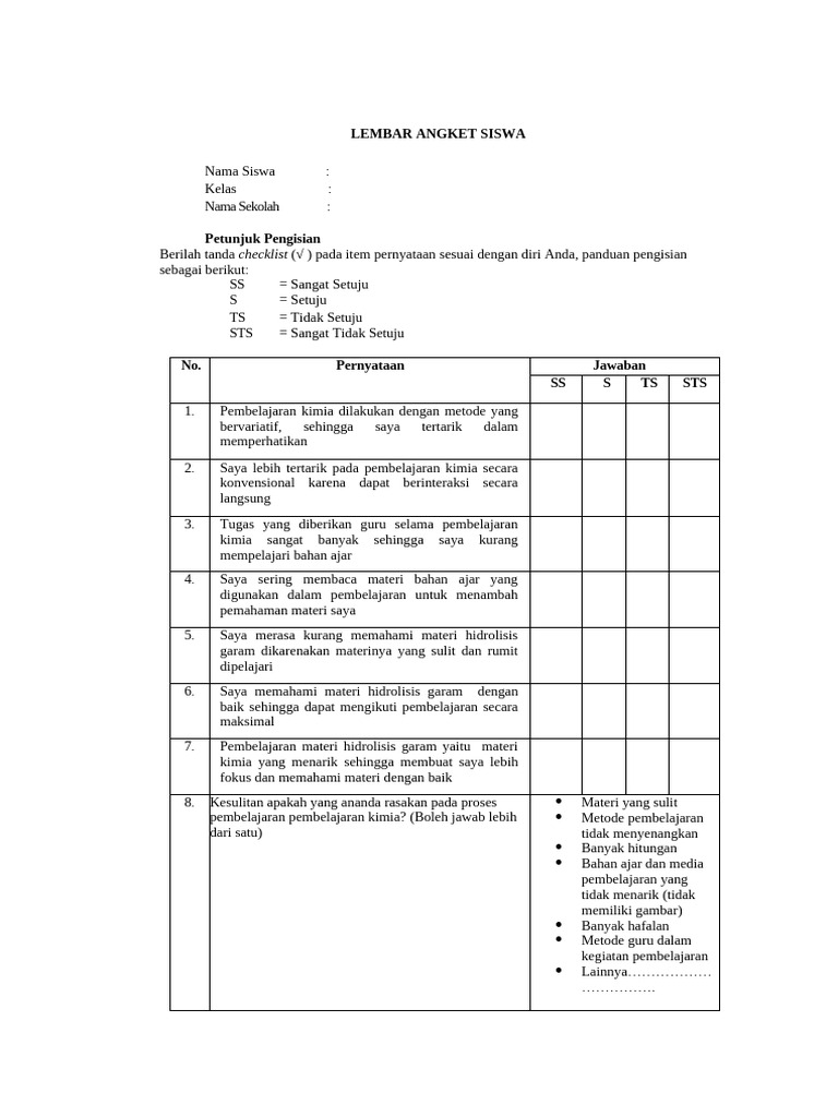 Angket Siswa | PDF
