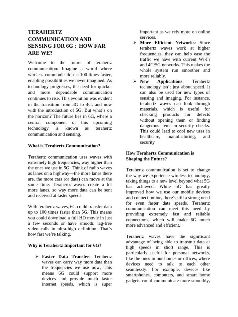 Terahertz Communication and Sensing For 6G Article | PDF | Terahertz Radiation | Hertz